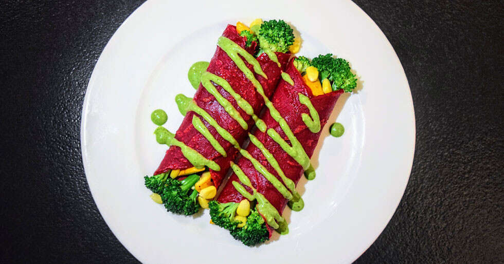 Beetroot Crepes With Broccoli & Corn In Pesto Sauce | Femina.in