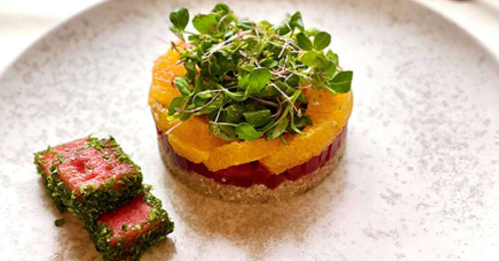 Go Fancy: Herb Crusted Watermelon With Red Beets, Mandarin and Quinoa ...